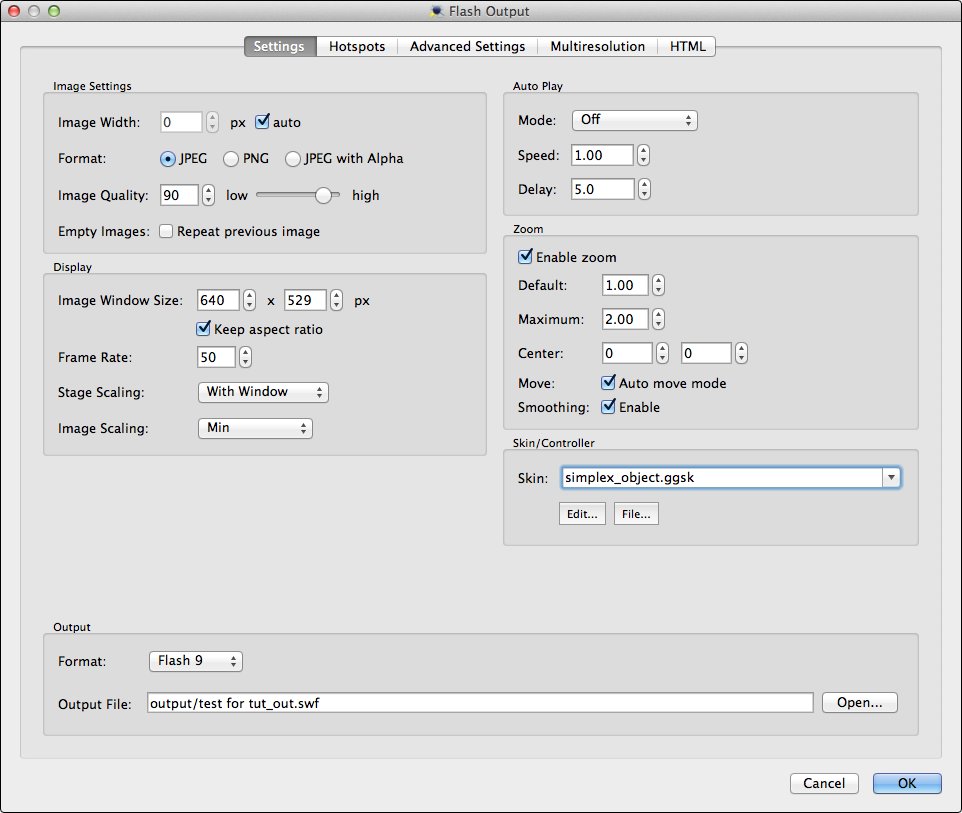Flash Output Settings Object2vr Garden Gnome